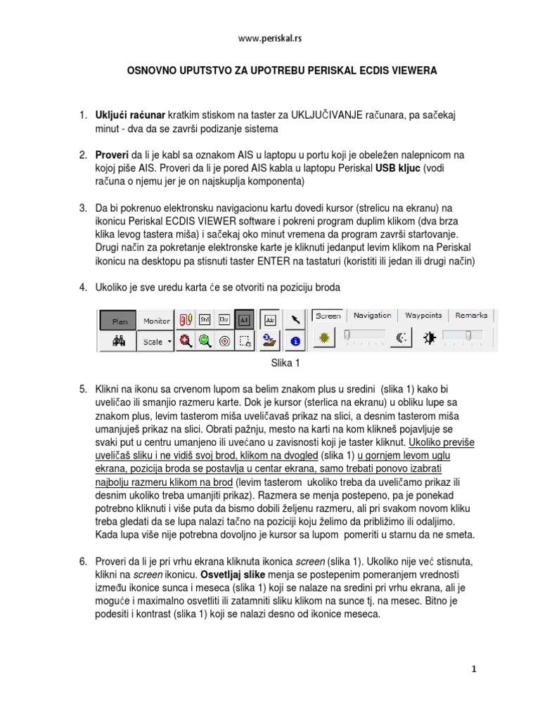 Osnovno Uputstvo Za Upotrebu Periskal Ecdis Viewera | PDF