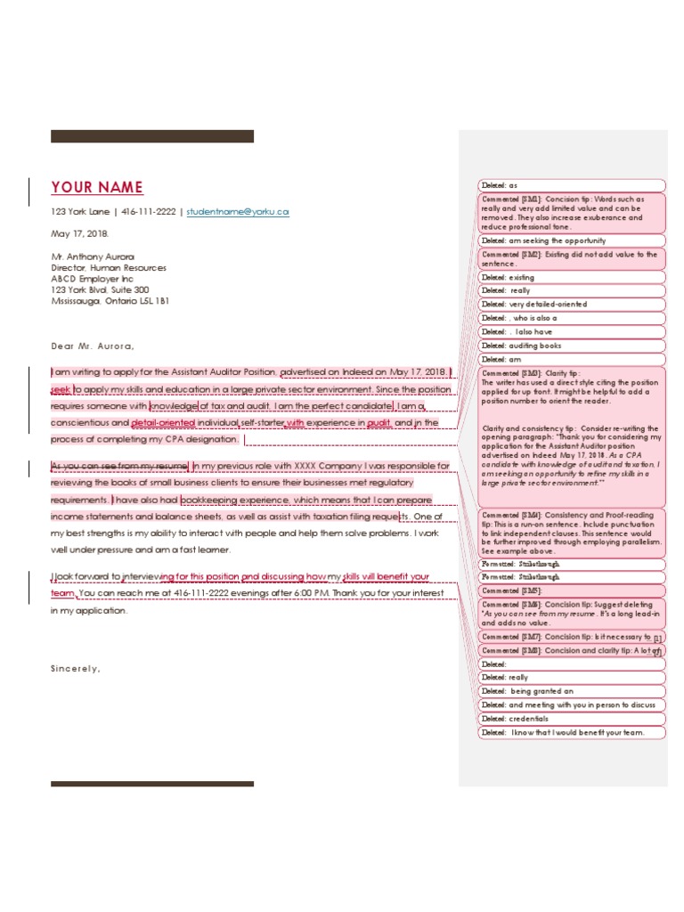 Cover Letter Assignment Sample - Edited by ABCD | PDF | Writing