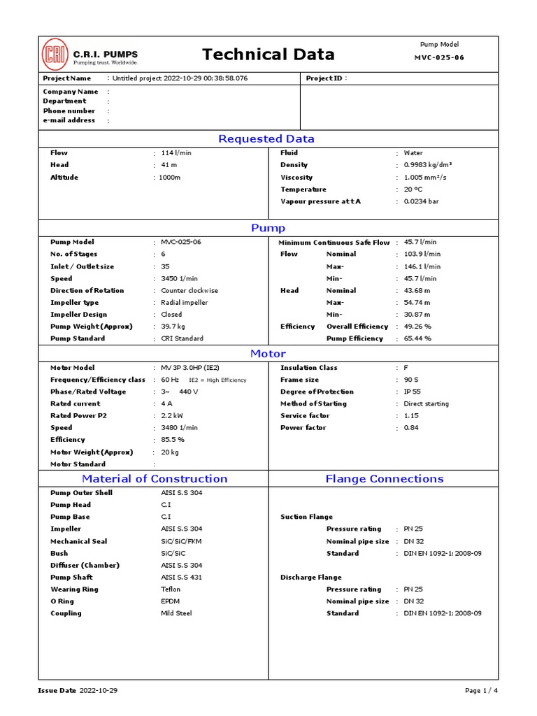 Data Sheet MVC-25 06-3, 3.0HP, 1 1 4x1 1 4 Pump 60 HZ | Download Free ...