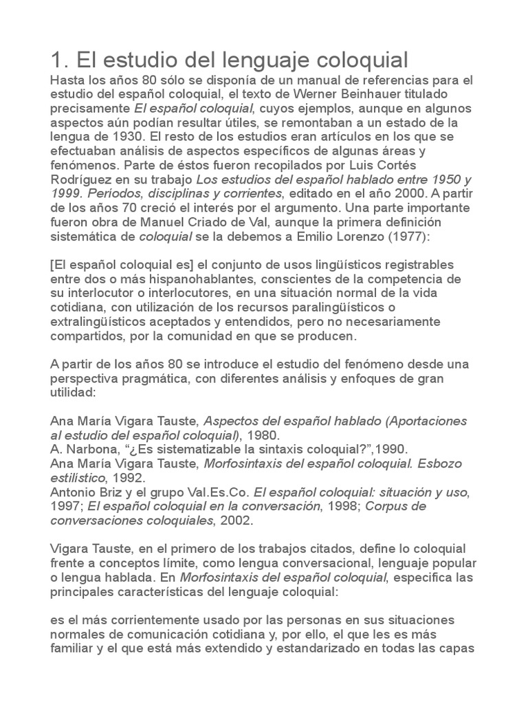 El Lenguaje Coloquial | PDF | Dialecto | Lengua española