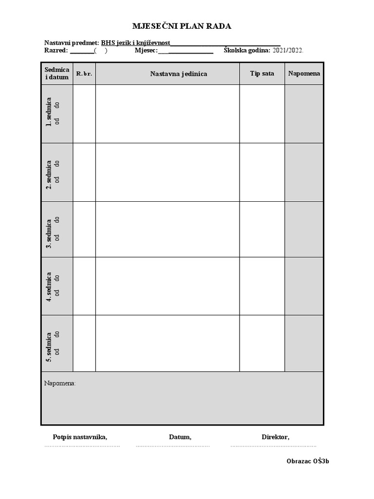 Mjesecni Obrazac | PDF