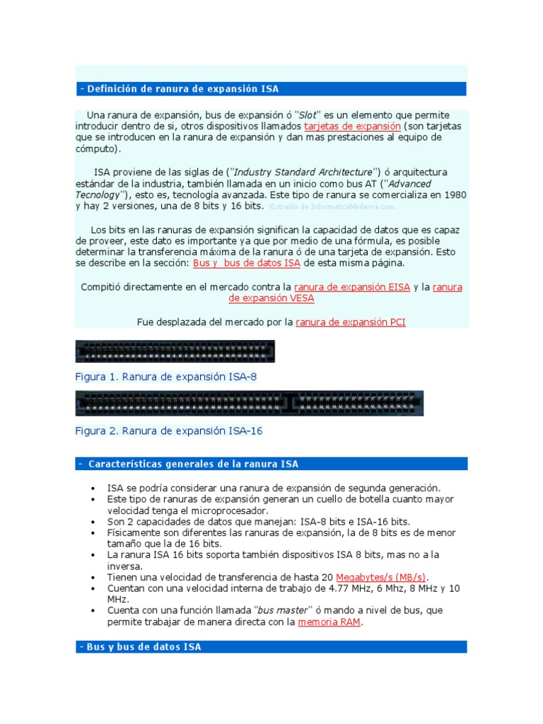 Definición de Ranuras de Expansión ISA, EISA y VESA | PDF ...