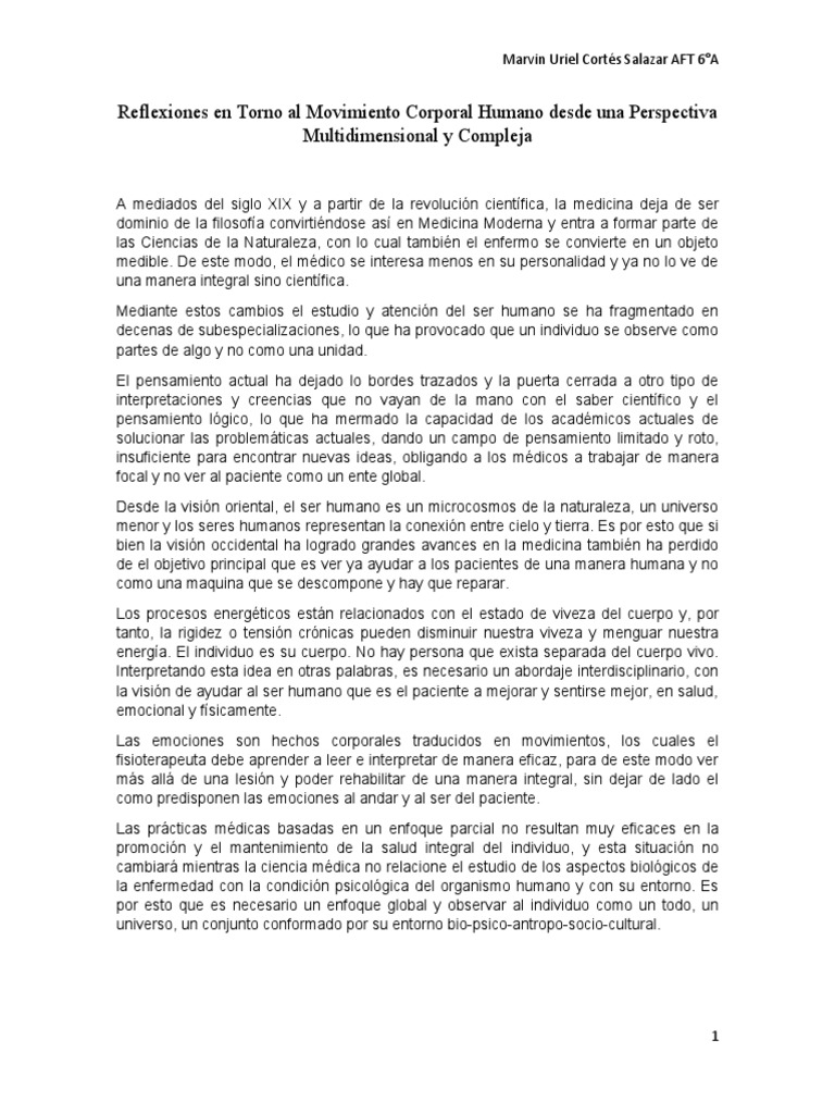 Reflexiones en Torno Al Movimiento Corporal Humano Desde Una ...