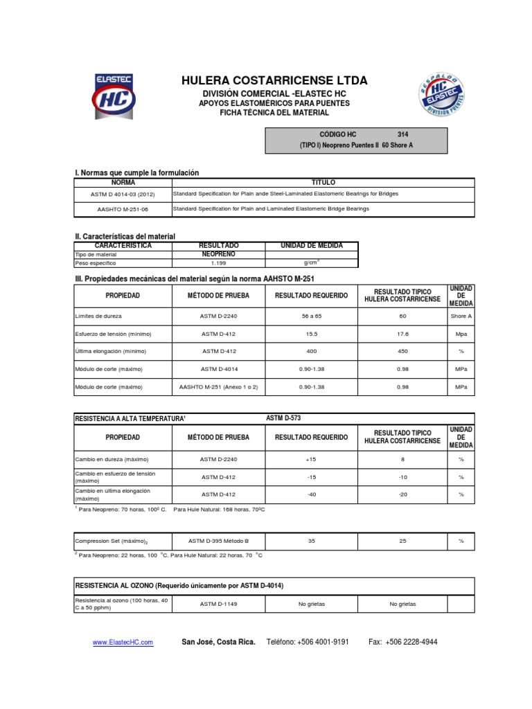 HC 314 Neopreno Puentes 60 Shore A Rev.2 | PDF | Ciencia de los ...
