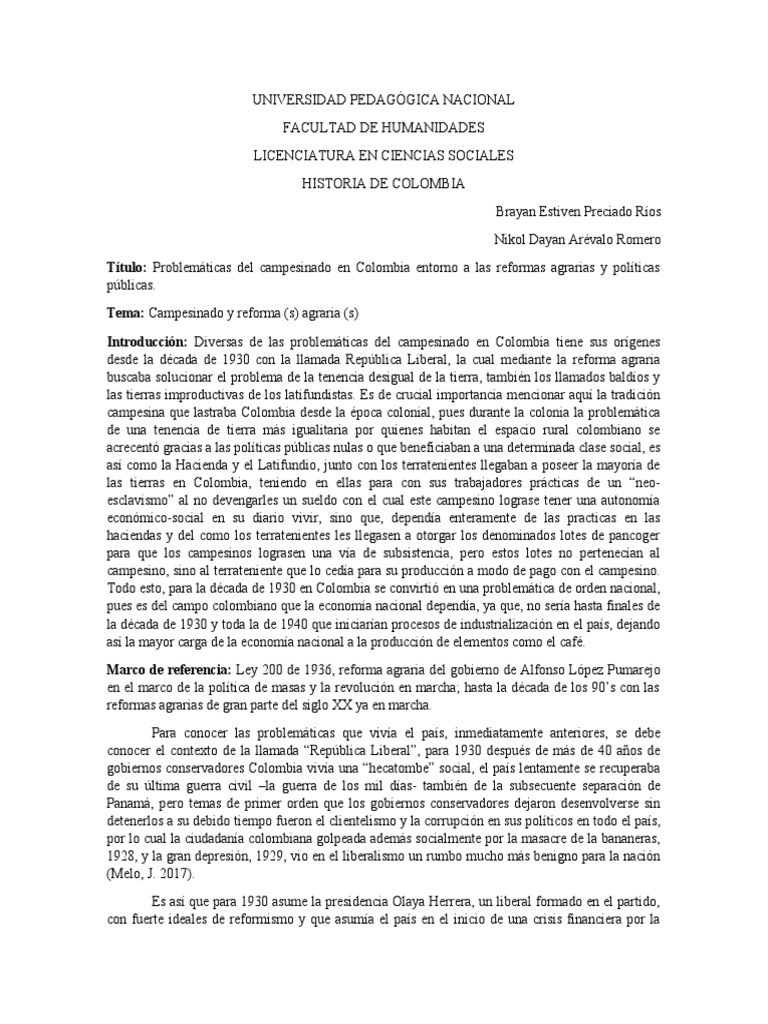 Borrador Campesinado HC | PDF | Reforma agraria | Colombia