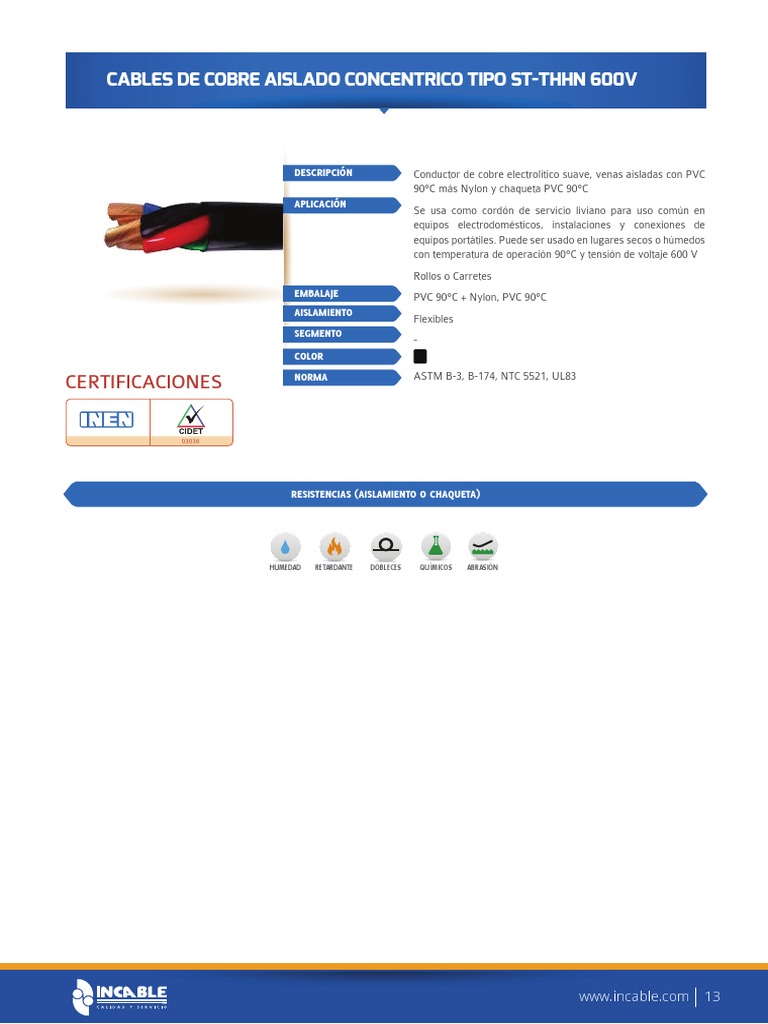 44 Cable Concéntrico ST-THHN 600 V | PDF | Electricidad | Materiales