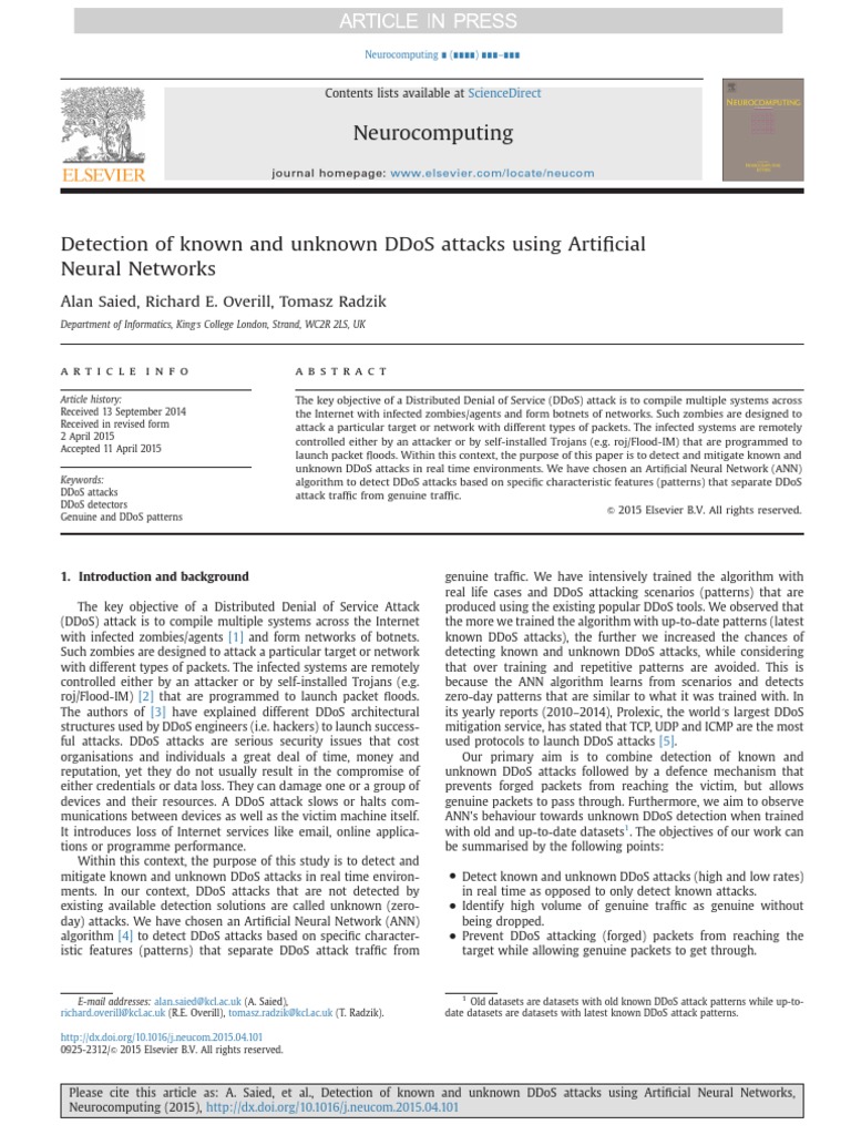 Ddos Detection ANN | PDF | Denial Of Service Attack | Transmission Control Protocol