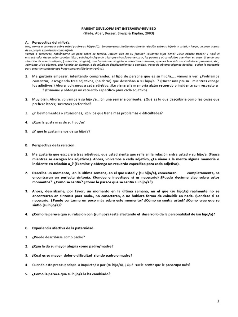 Pdi-R - Español - Parent Development Interview Versión Corta | PDF
