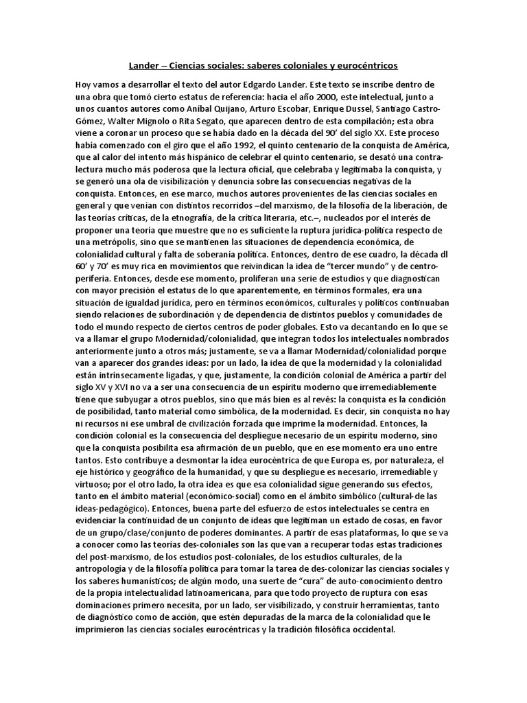 Lander - La Colonialidad Del Saber | PDF | Propiedad | Sociedad