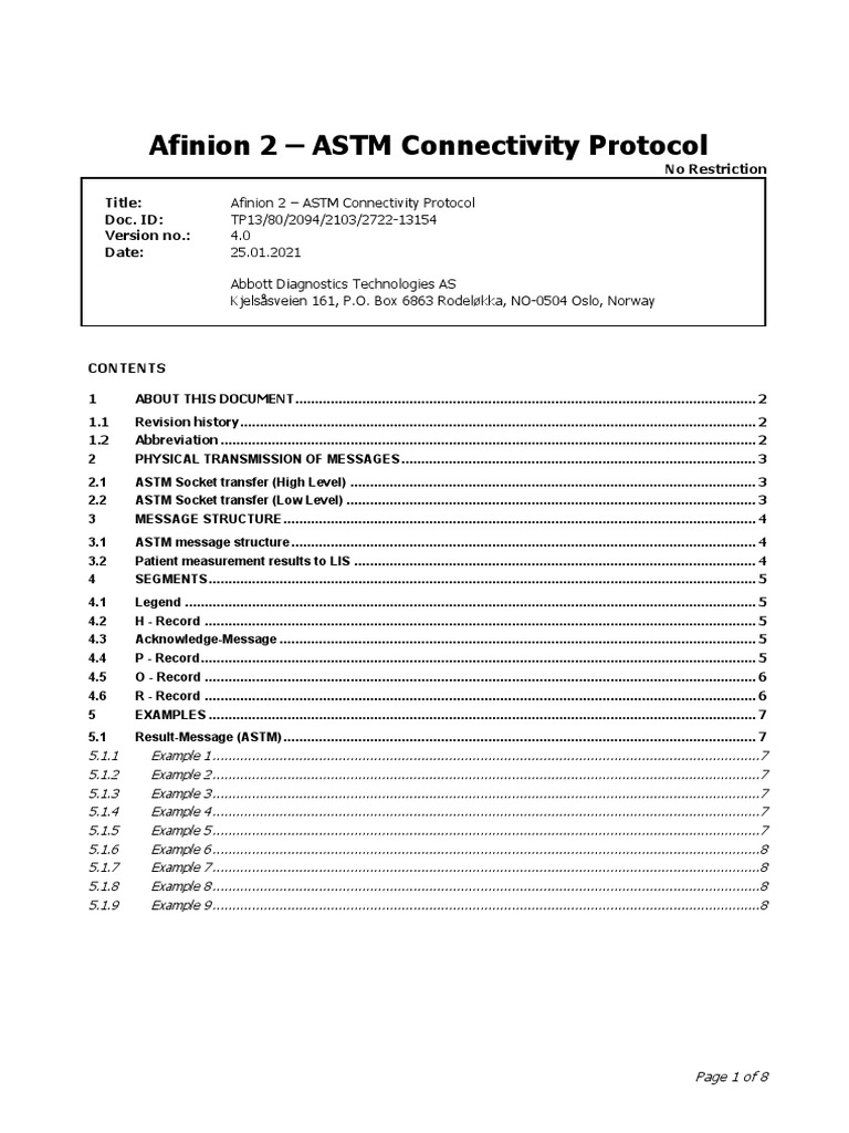 V03 Afinion 2 Astm Connectivity Protocol Download Free Pdf Transmission Control Protocol