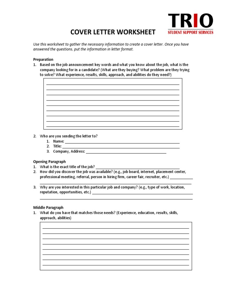 1 Cover Letter Worksheet | Download Free PDF | Résumé | Information