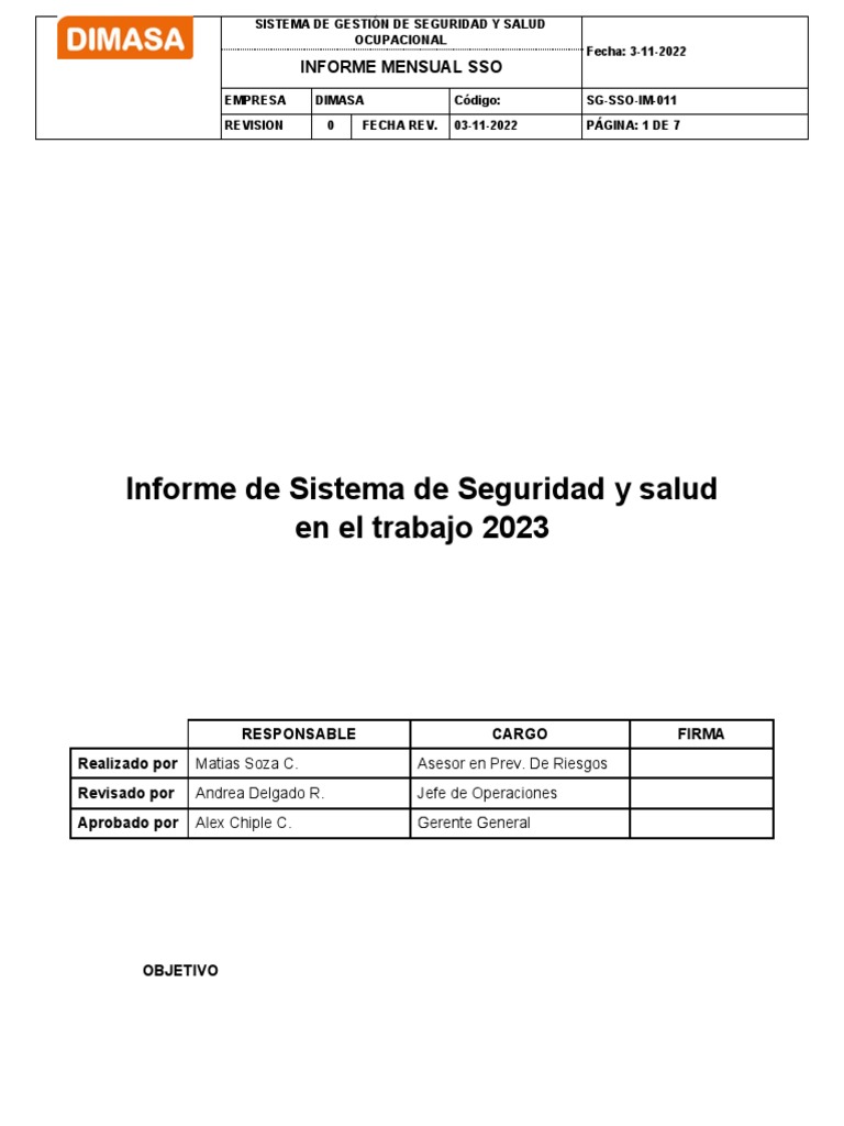 Informe Mensual de Seguridad y Salud Ocupacional Junio | PDF | Science