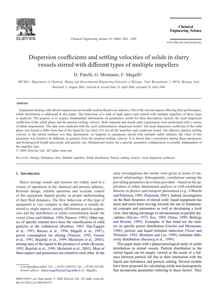 Dispersion Coefficients and Settling Velocities of Solids in Slurry ...