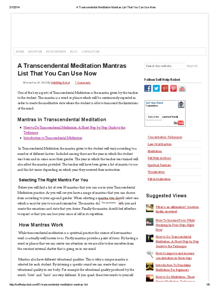 A Transcendental Meditation Mantras List That You Can Use Now | PDF ...