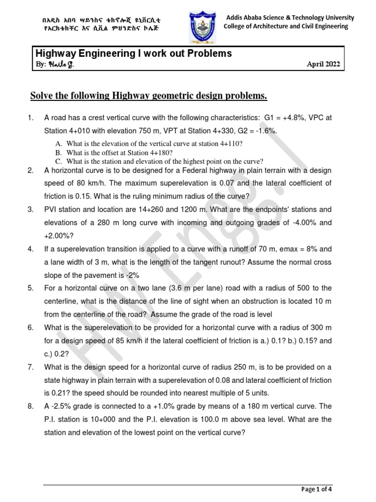 Highway Engineering I: Solutions to Geometric Design Problems | PDF ...