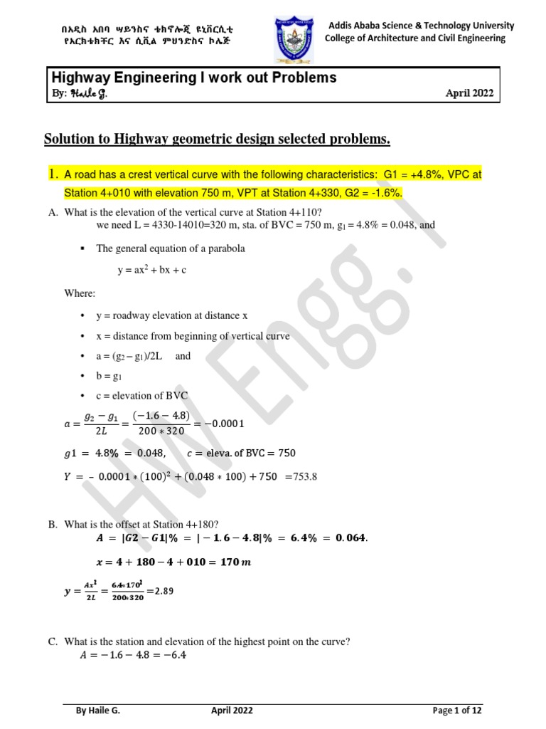 Highway Engineering Problem Solutions | PDF | Teaching Methods & Materials