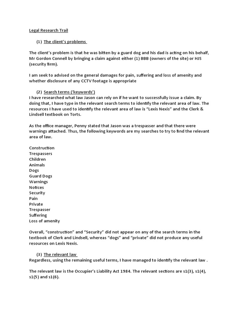 Legal Research Trail FOR CONNELL | PDF | Private Law | Common Law