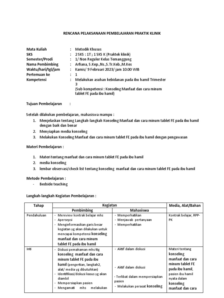 Sample RPP-PK Penyuluhan Tablet FE Bagi Bumil | PDF | Kesehatan Holistik