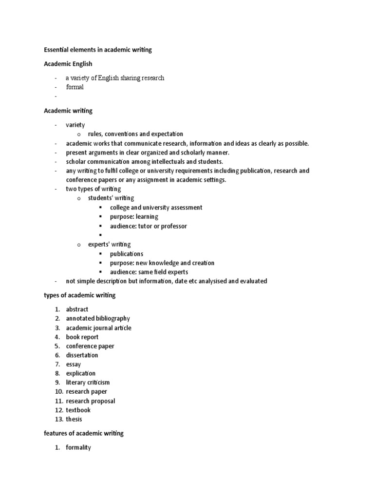 Essential Elements in Academic Writing | PDF | Essays | Writing