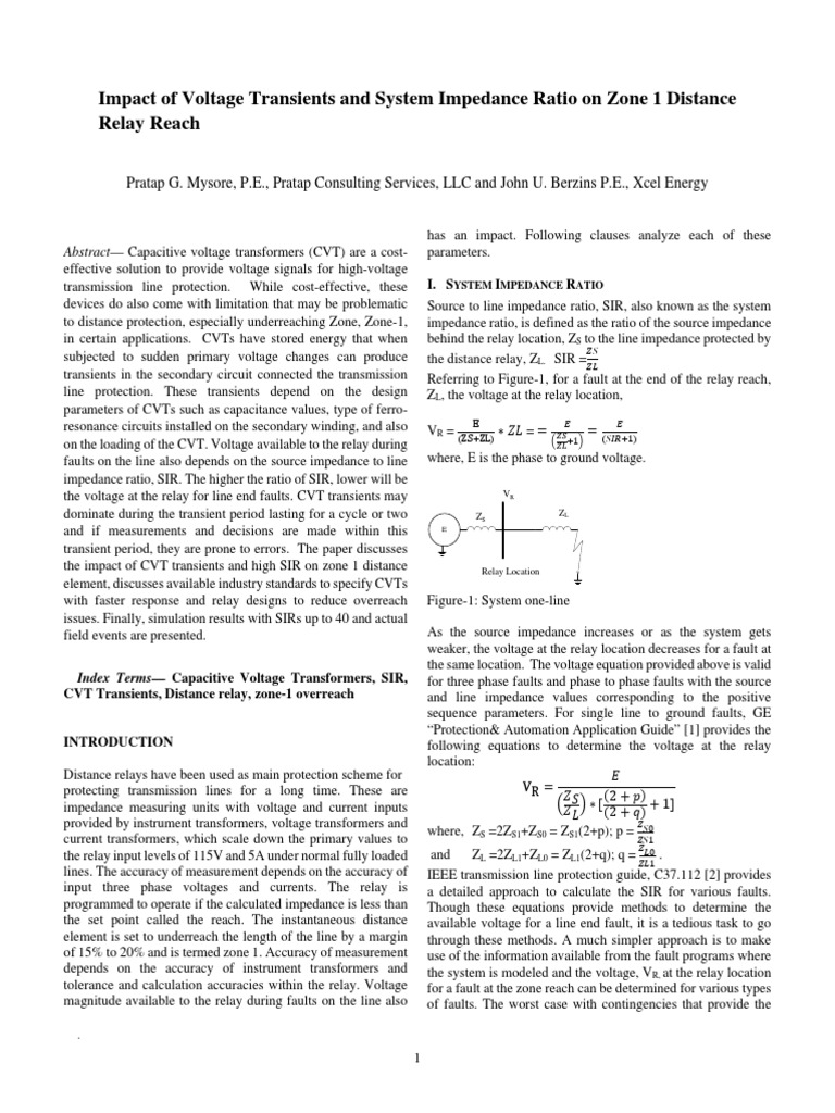 Impact of Voltage Transients and System Impedance Ratio On Zone 1 ...