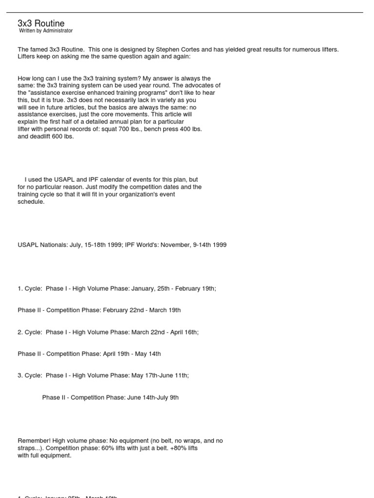 3x3 Power Lifting Routine | PDF | Hobbies | Weight Training