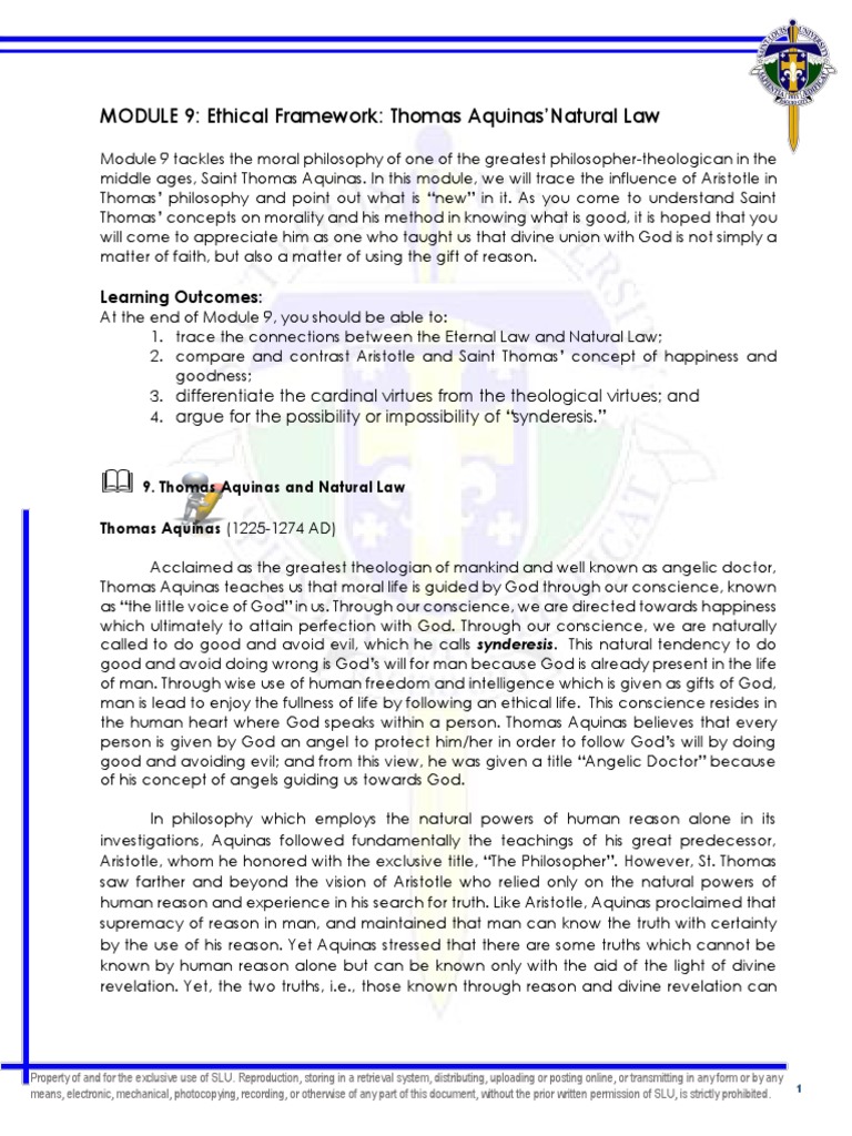Module 9 - Ethical Framework Thomas Aquinas | PDF | Thomas Aquinas | Natural Law