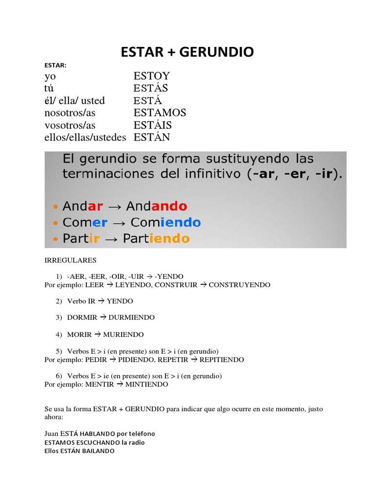 Estar + Gerundio | PDF | Artes del Lenguaje y Comunicación | Estudios ...