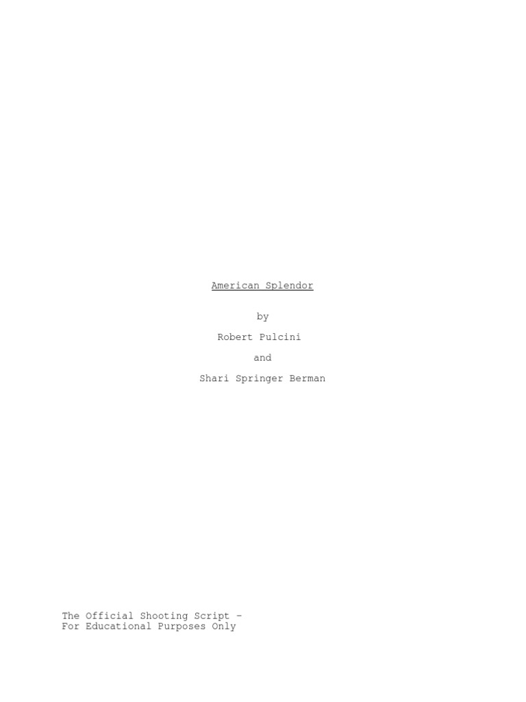 American Splendor - The Official Shooting Script (2003) | PDF