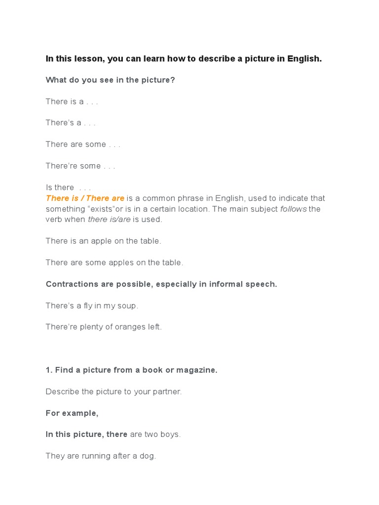 Describing Pictures - Beginner | PDF | Cognitive Science | Linguistics