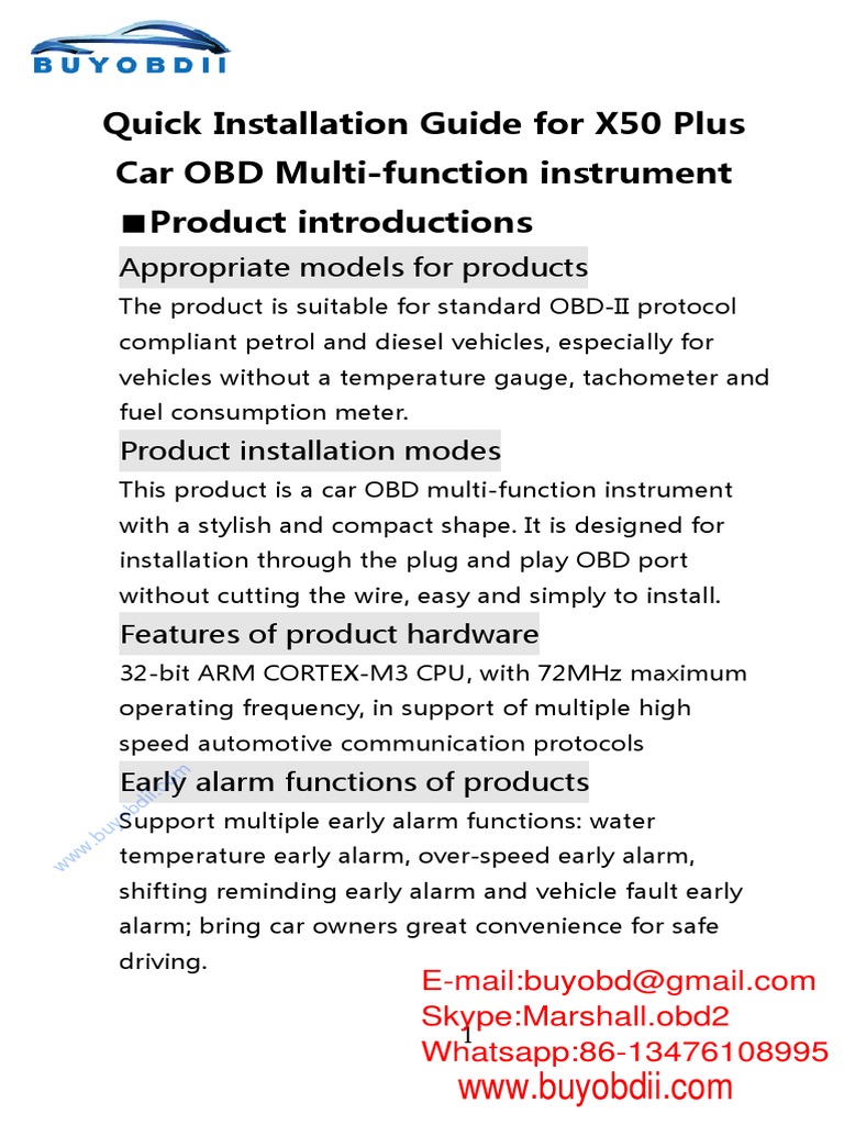 Computador de Bordo - Autool-X50-Plus-Car-Obd-Hud-Smart-Digital-Meter-User-Manual | PDF ...
