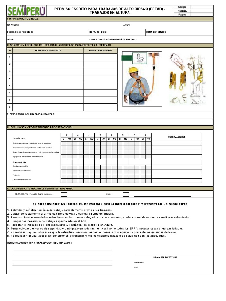 F5-PR-006-PRL - Formato Permiso Trabajos en Altura | PDF