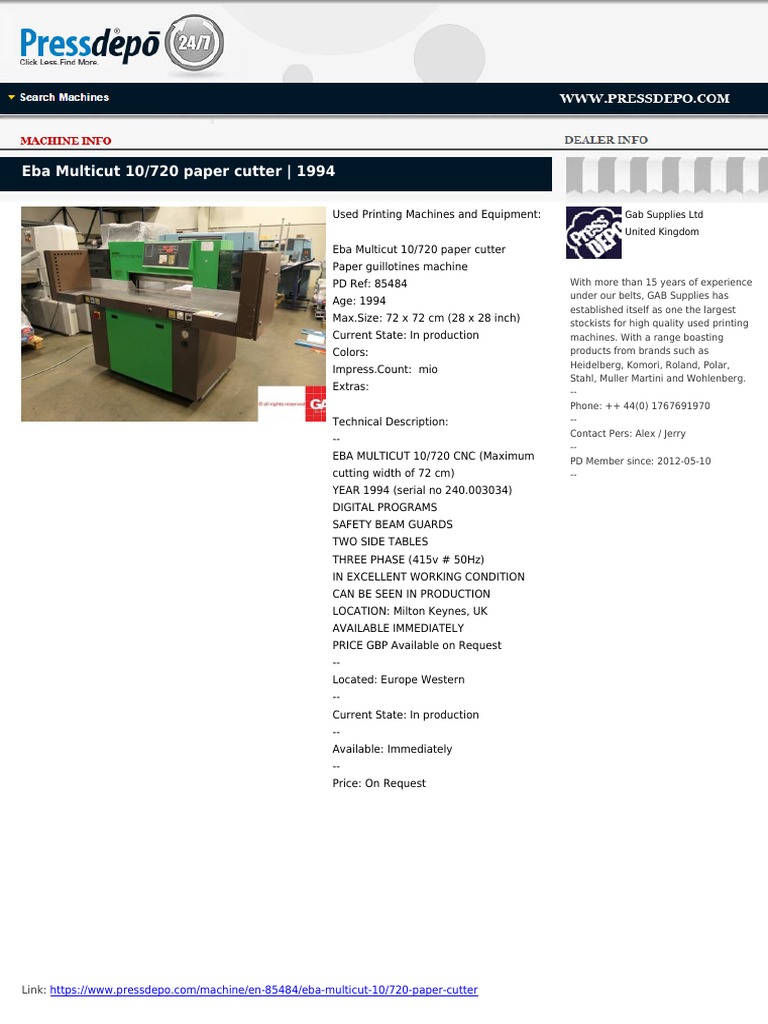 Eba Multicut 10/720 Paper Cutter Sale | PDF | Manufactured Goods ...