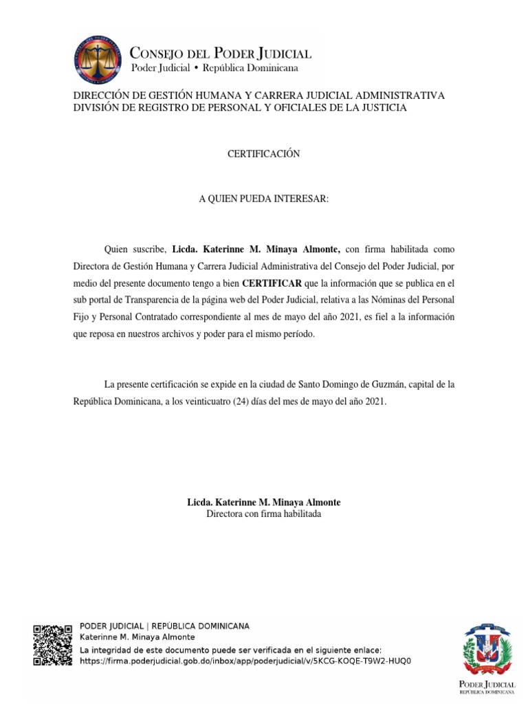 Certificación Nómina Judicial Mayo 2021 | PDF | Ley constitucional | Práctica de la ley