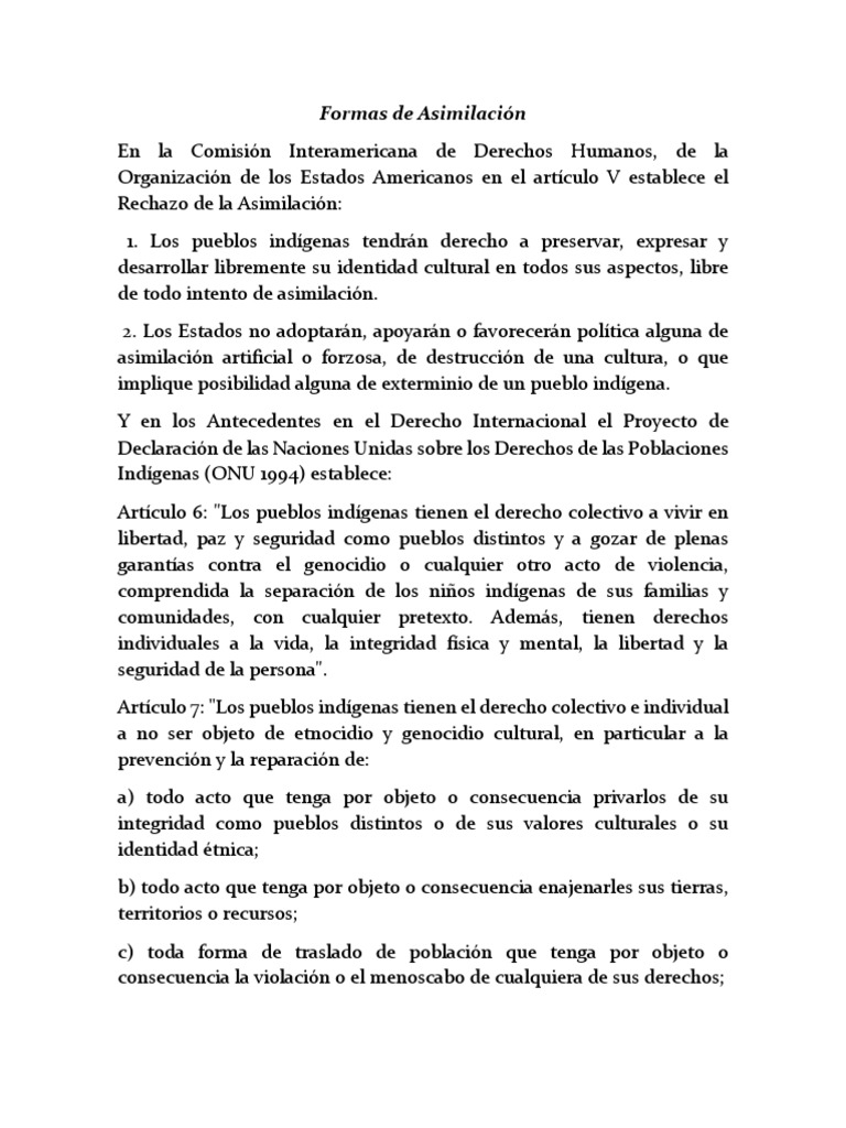 Formas De Asimilación Y Etnocidio Pdf Asimilacion Cultural Genocidios