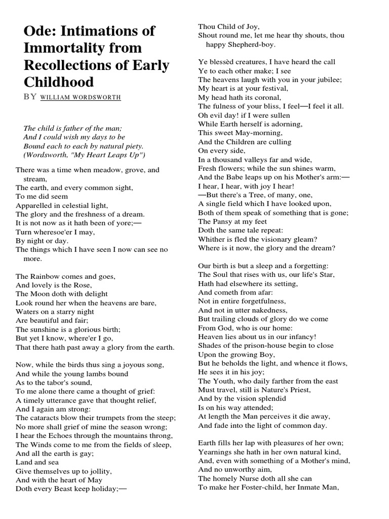Ode, Intimations of Immortality - W. Wordsworth | PDF