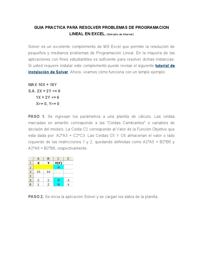 Guia Practica para Resolver Problemas de Programacion Lineal en Excel | PDF | Dieta ...