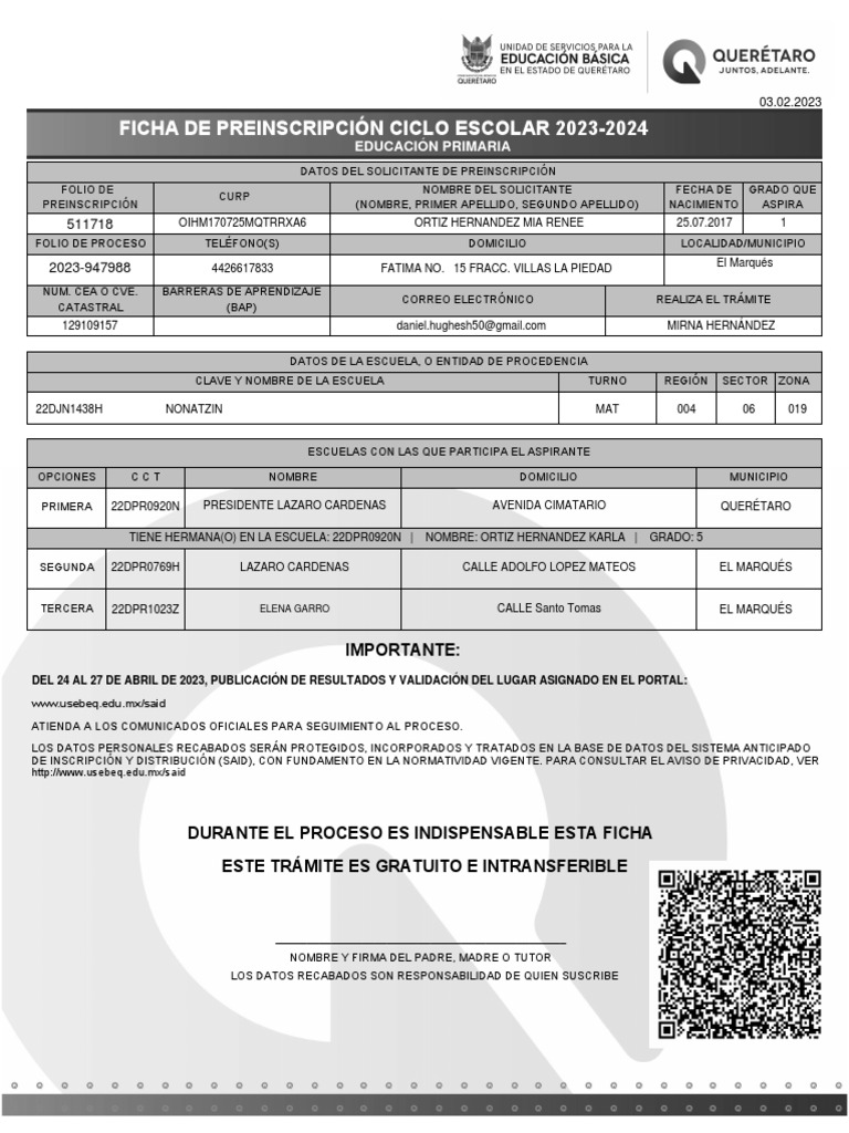 Ficha de Preinscripcion | PDF