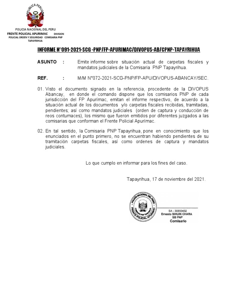 INFORME Sobre Carpetas Fiscales y Mandatos Judiciales de La Comisaria ... INFORME Sobre Carpetas Fiscales y Mandatos Judiciales de La Comisaria ...