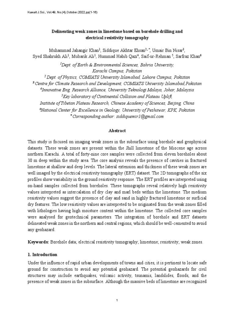 2022 Delineating Weak Zones in Limestone Based On Borehole Drilling and ...