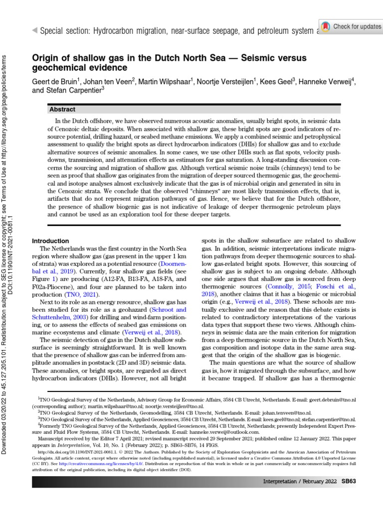 2022 Origin of Shallow Gas in The Dutch North Sea | PDF | Reflection ...