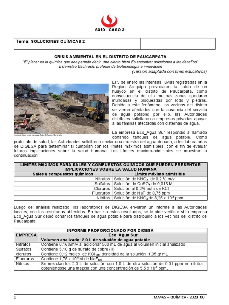 Caso 3 - 2023 - 00 - Soluciones 2 | PDF | Agua potable | Química