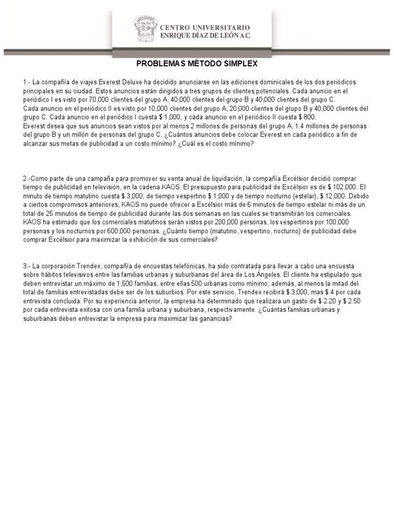 Problemas de Método Simplex AA02 | PDF