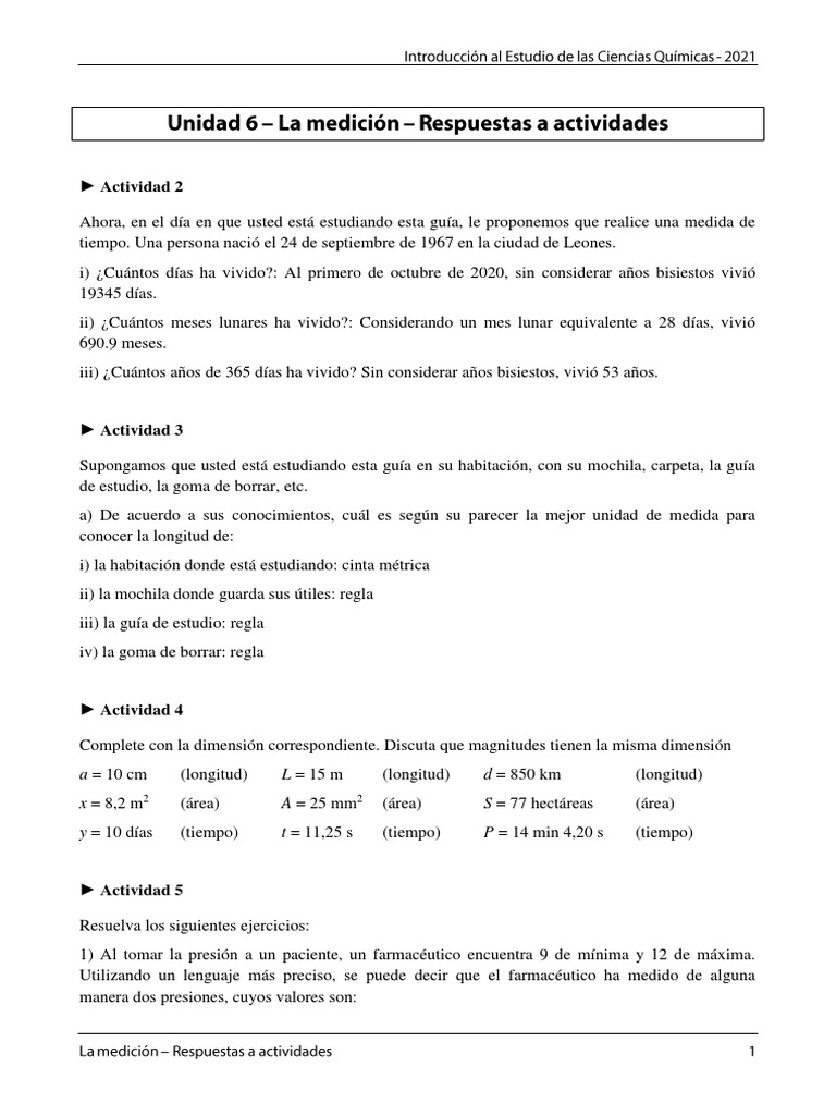 06 - La Medición - Respuestas | PDF | Balanza | Unidades de medida