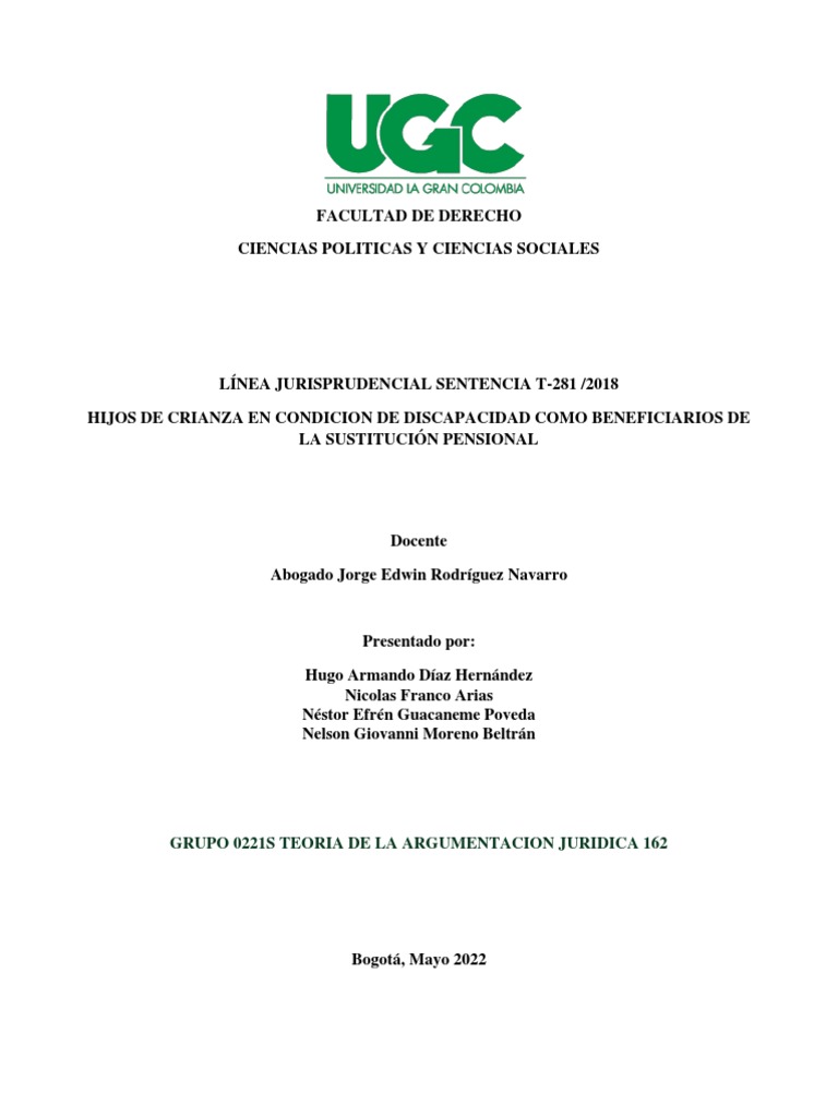 Linea Jurisprudencial Setencia T-281 - 2018 V5.0 | PDF | Caso de ley | Familia