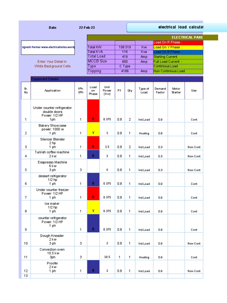 Electrical Load Calculation | PDF | Refrigerator | Manufactured Goods