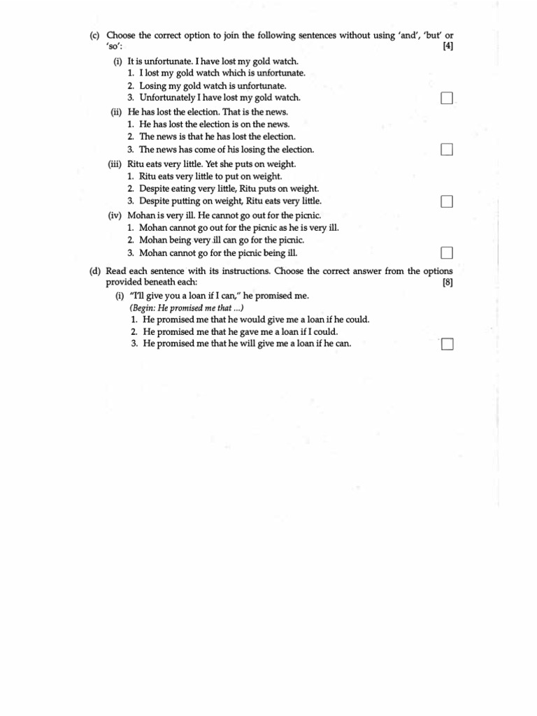 English Language Synthesis and Transformation of Sentences MCQ Sets | PDF