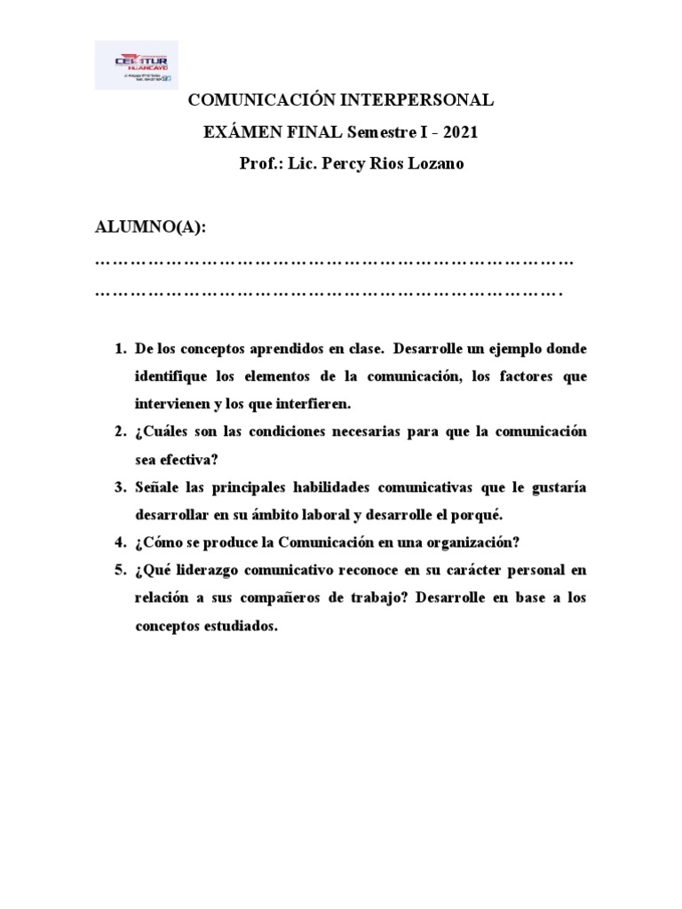 Examen Final Comunicación Interpersonal | PDF
