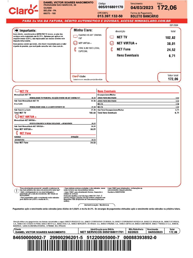 Fatura Claro Net | PDF
