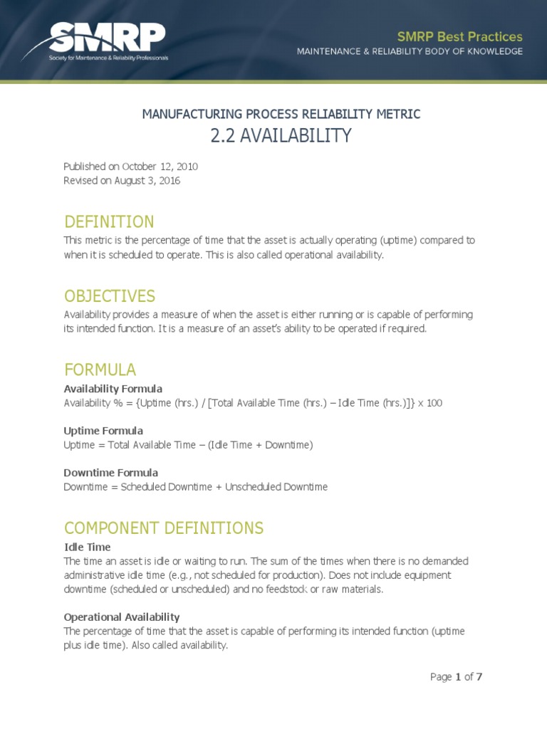 Metric 2.2 Availability | PDF | Business | Computing