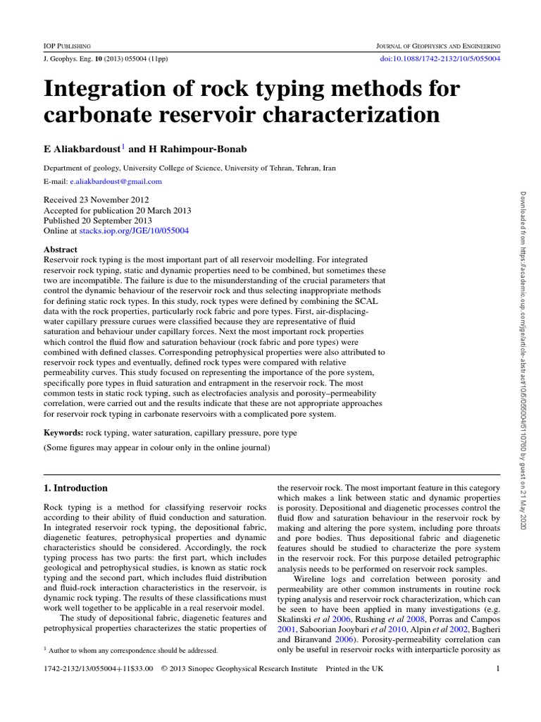2013 Integration of Rock Typing Methods For | PDF | Porosity ...